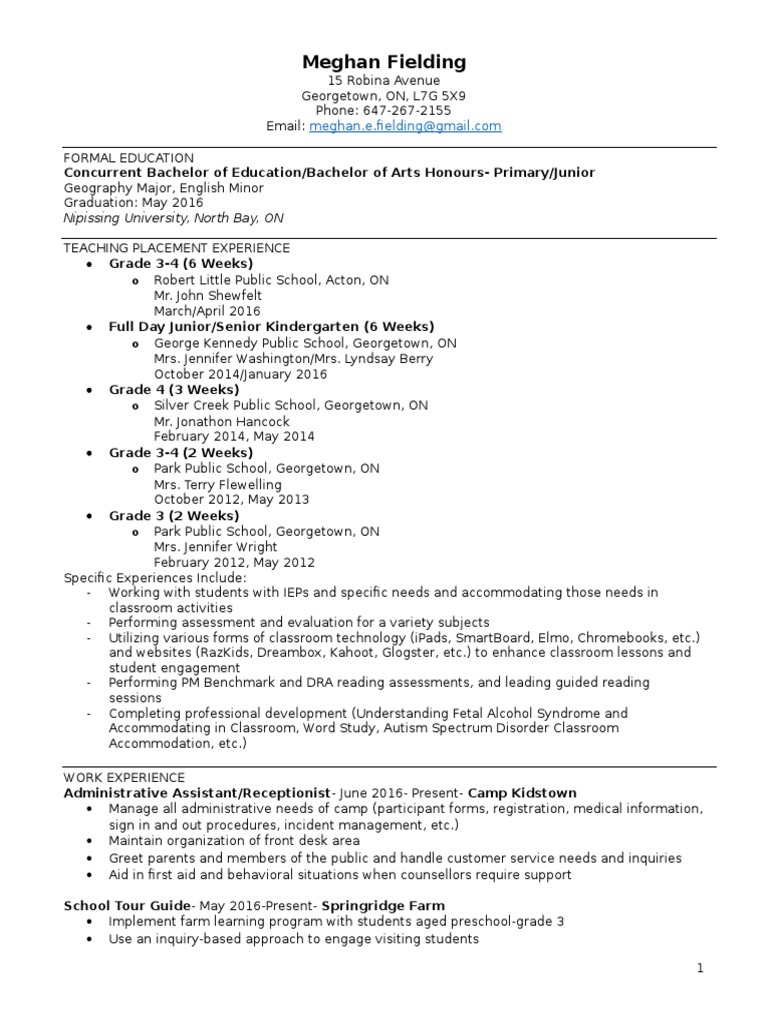 Resume - Meghan Fielding Current | PDF | Students | Inquiry Based Learning
