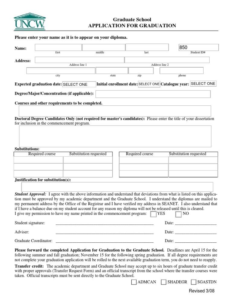 Graduate School Graduation Application | PDF | Graduate School ...