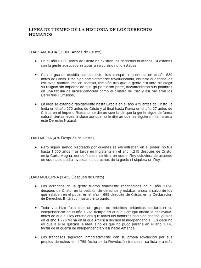 Linea De Tiempo De La Historia De Los Derechos Humanos Pdf Derechos