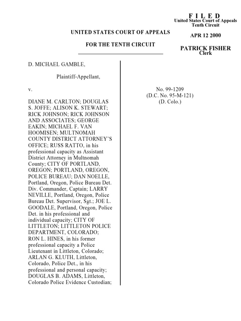 Gamble v. Carlton, 10th Cir. (2000) | PDF | Federal Rules Of Civil ...