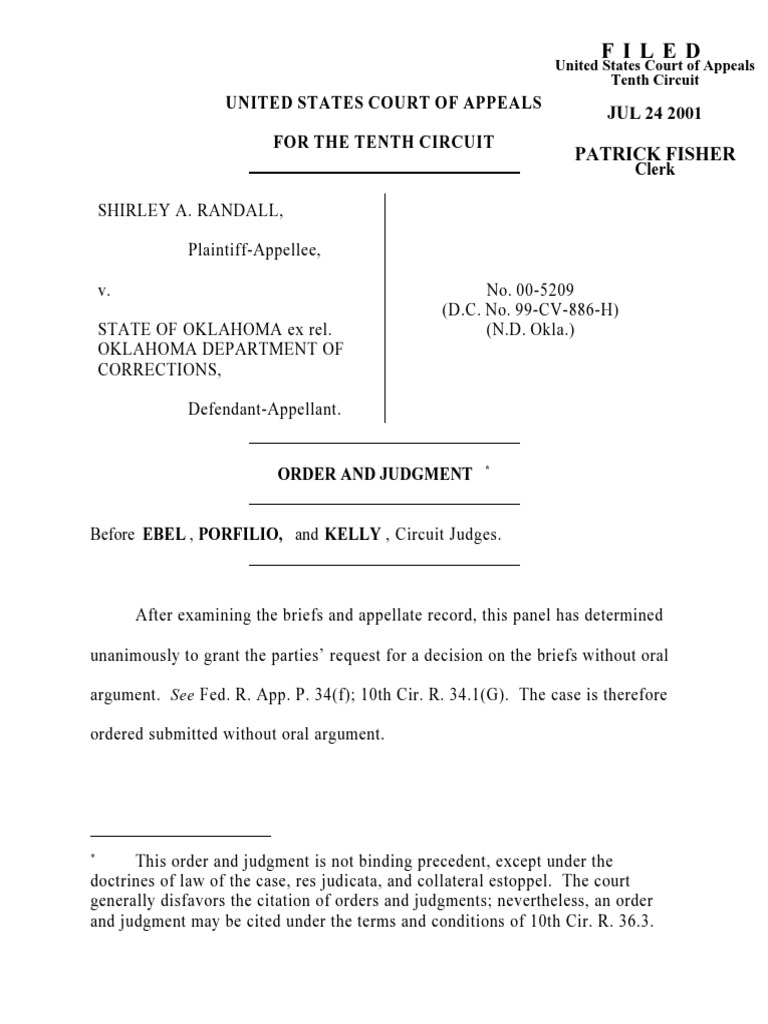 Randall v. Oklahoma DOC, 10th Cir. (2001) | PDF | Interlocutory Appeal ...