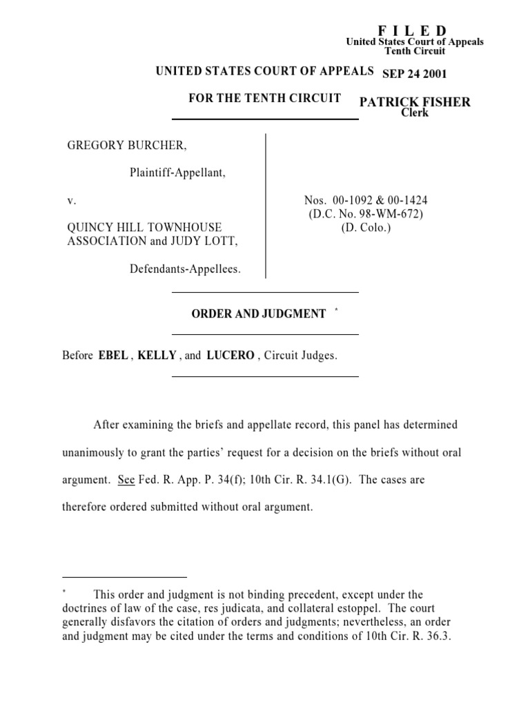 Burcher v. Quincy Hill, 10th Cir. (2001) | PDF | Federal Rules Of Civil ...