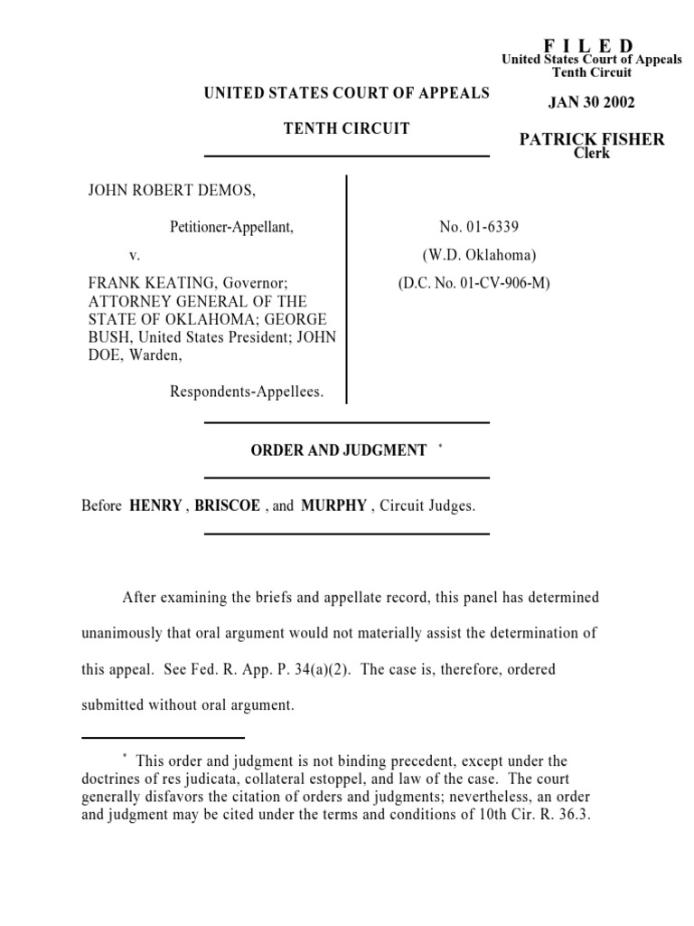 Demos v. Keating, 10th Cir. (2002) | PDF | Pro Se Legal Representation ...