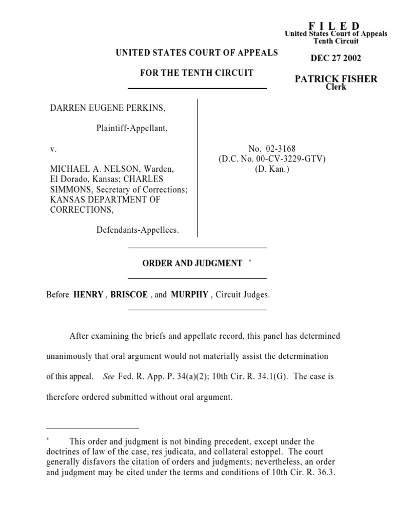 Perkins v. Nelson, 10th Cir. (2002) | PDF | Precedent | United States ...
