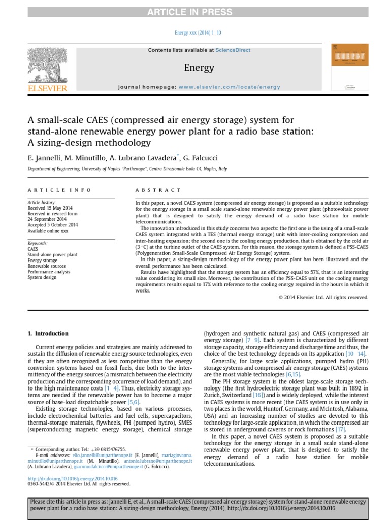 A Small-Scale CAES (Compressed Air Energy Storage) System For Stand ...