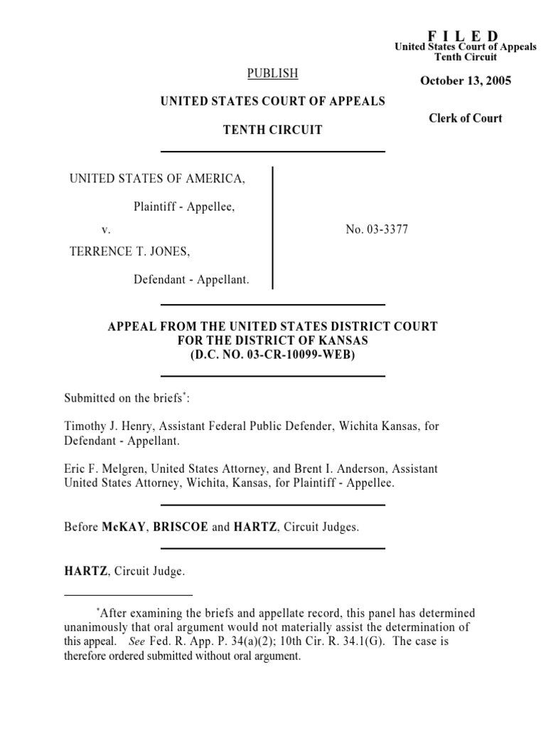 United States v. Jones, 425 F.3d 1274, 10th Cir. (2005) | PDF | Common ...