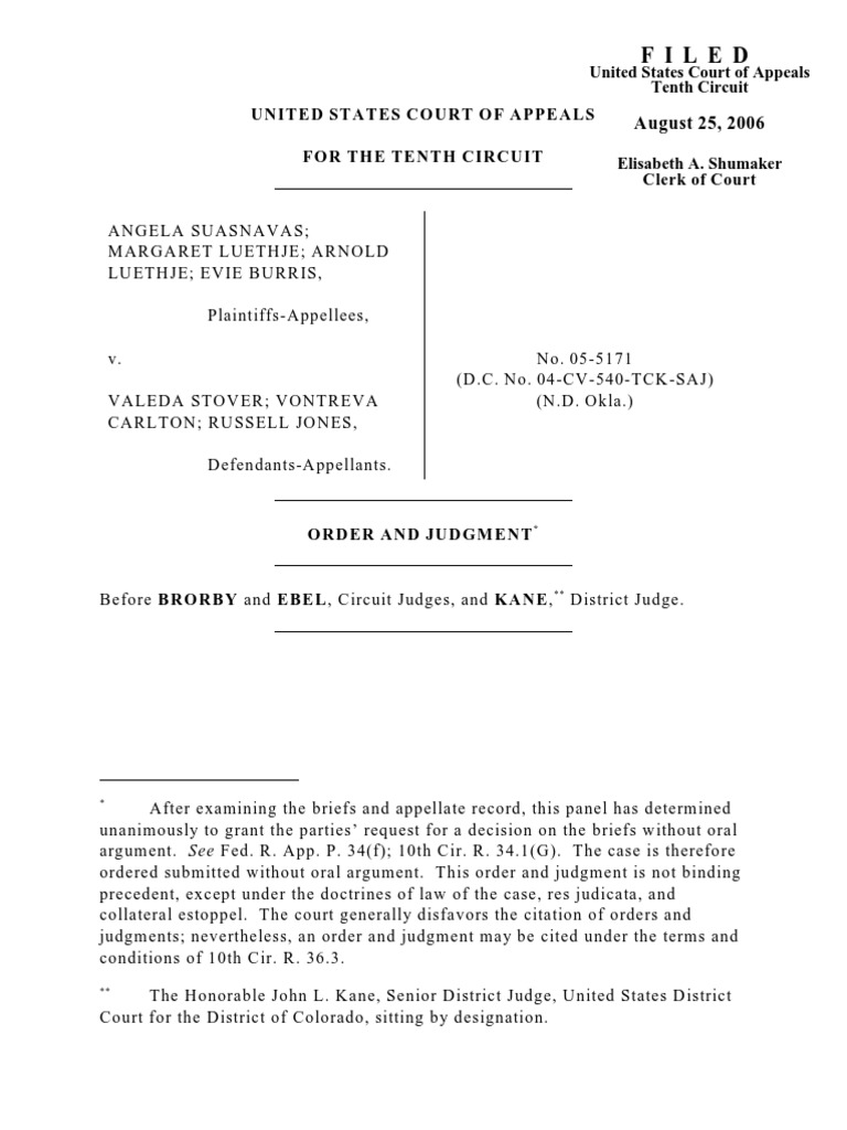Suasnavas v. Stover, 10th Cir. (2006) | PDF | Interlocutory Appeal ...