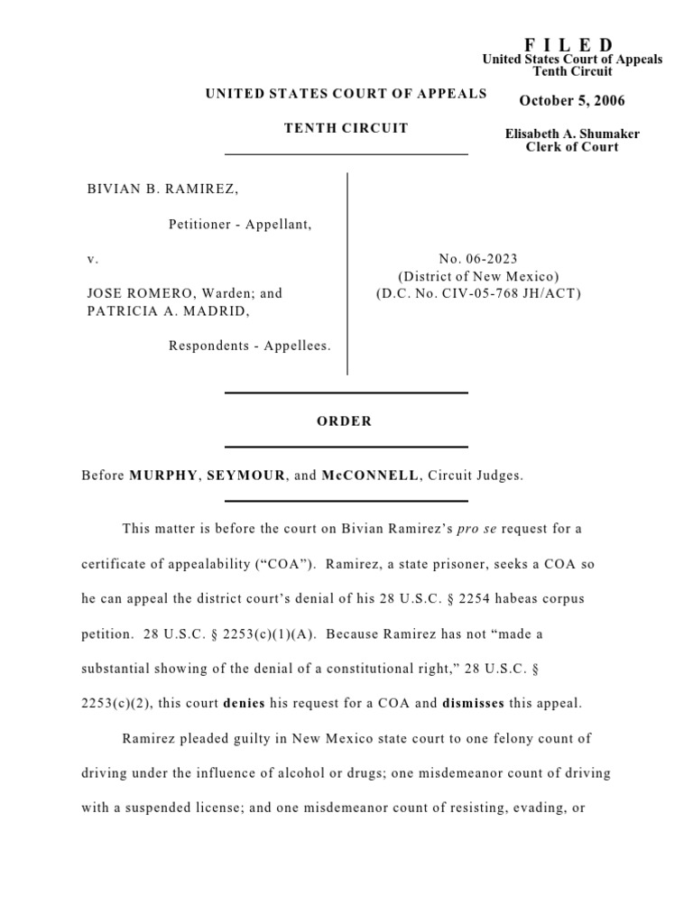 Ramirez v. Romero, 10th Cir. (2006) | PDF | Felony | Sentence (Law)