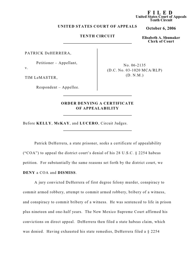 DeHerrera v. LeMaster, 10th Cir. (2006) | PDF | Antiterrorism And ...