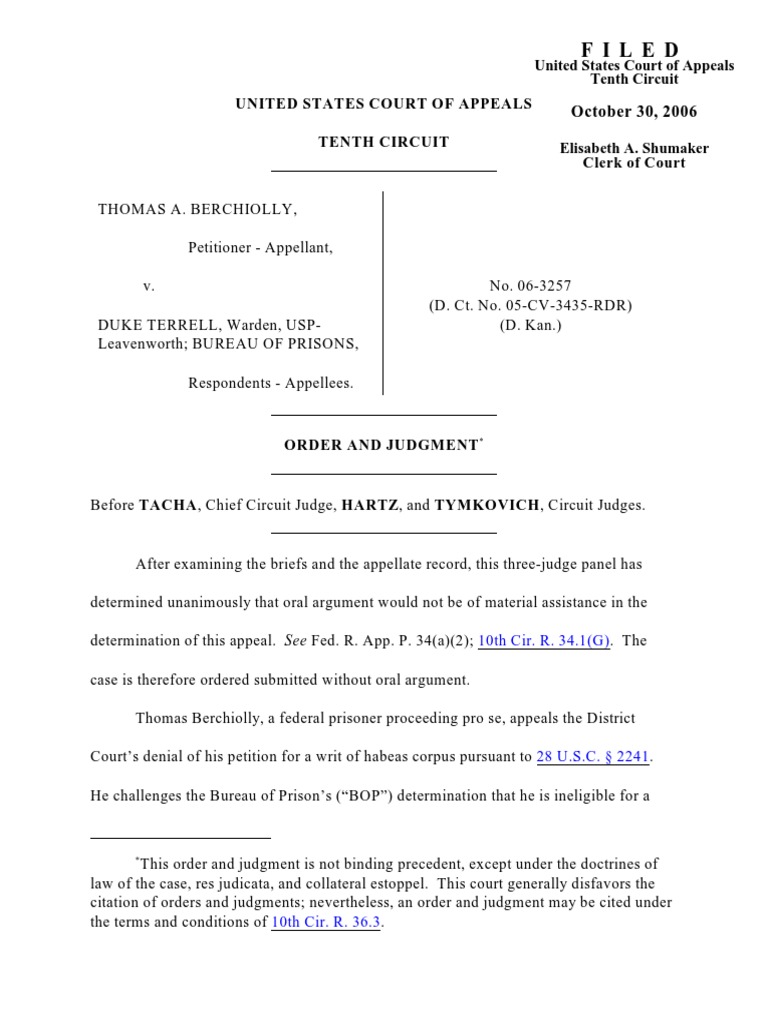 Berchiolly v. Terrell, 10th Cir. (2006) | PDF | United States Federal ...