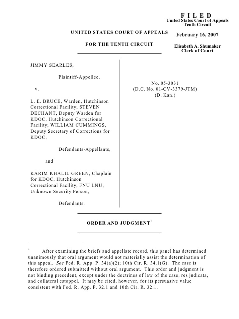Searles v. Bruce, 10th Cir. (2007) | PDF | Interlocutory Appeal ...