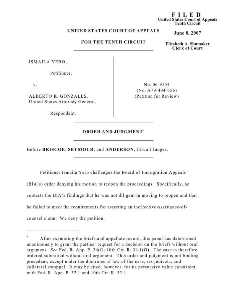 Yero v. Gonzales, 10th Cir. (2007) | PDF | Equitable Tolling | Precedent