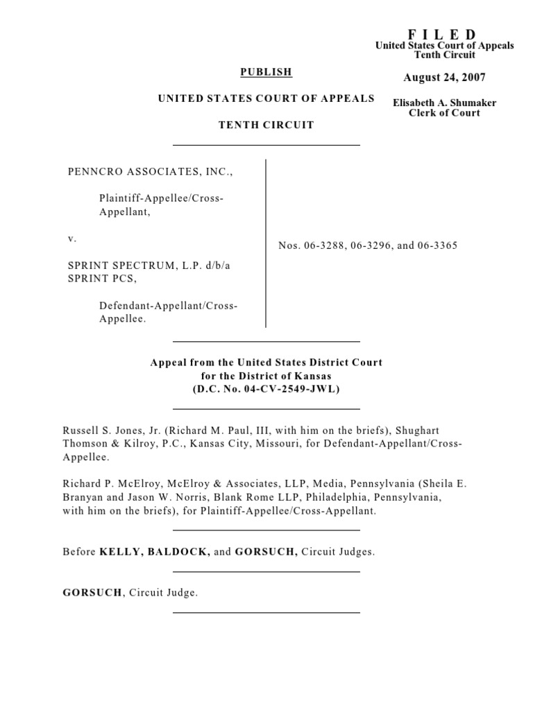 Penncro Associates, Inc. v. Sprint Spectrum, LP, 499 F.3d 1151, 10th ...