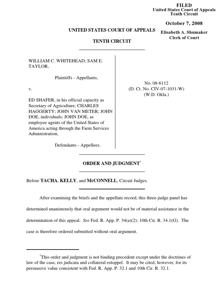 Whitehead v. Shafer, 10th Cir. (2008) | PDF | Lawsuit | Complaint