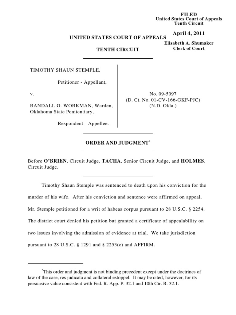 Stemple v. Workman, 10th Cir. (2011) | PDF | Miranda Warning | Crime ...