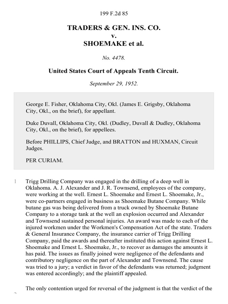 Traders & Gen. Ins. Co. v. Shoemake, 199 F.2d 85, 10th Cir. (1952) | PDF