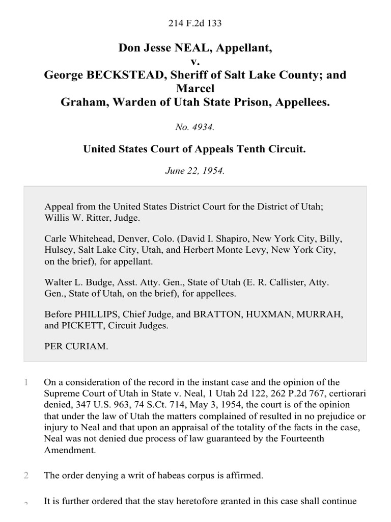 Don Jesse Neal v. George Beckstead, Sheriff of Salt Lake County and ...