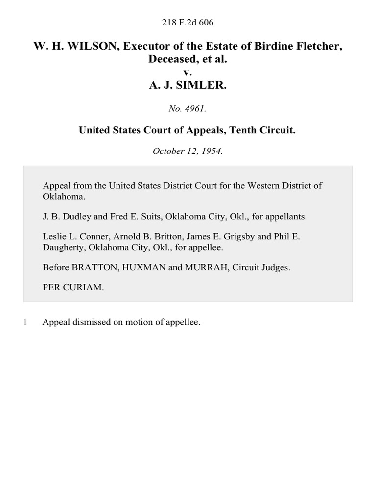 W. H. Wilson, of The Estate of Birdine Fletcher, Deceased v. A. J ...