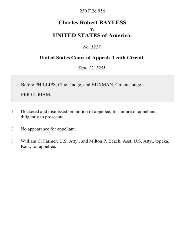 Charles Robert Bayless v. United States, 230 F.2d 956, 10th Cir. (1955 ...