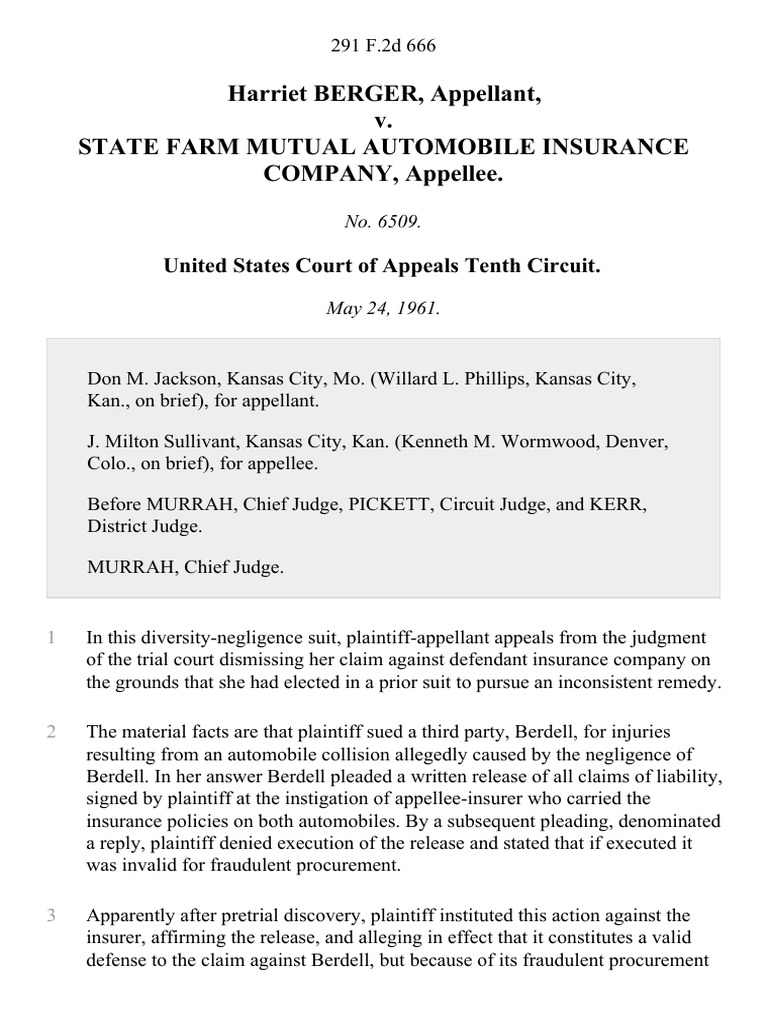 Harriet Berger v. State Farm Mutual Automobile Insurance Company, 291 F ...