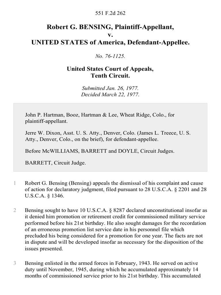 Robert G. Bensing v. United States, 551 F.2d 262, 10th Cir. (1977 ...