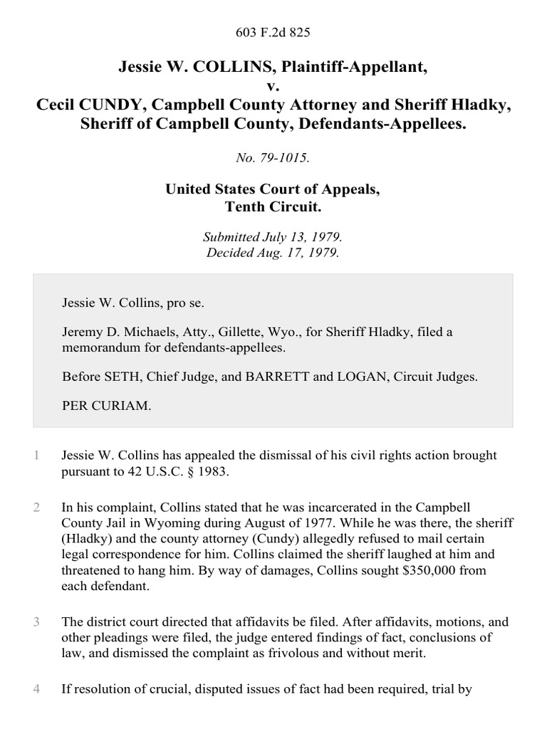 Jessie W. Collins v. Cecil Cundy, Campbell County Attorney and Sheriff ...