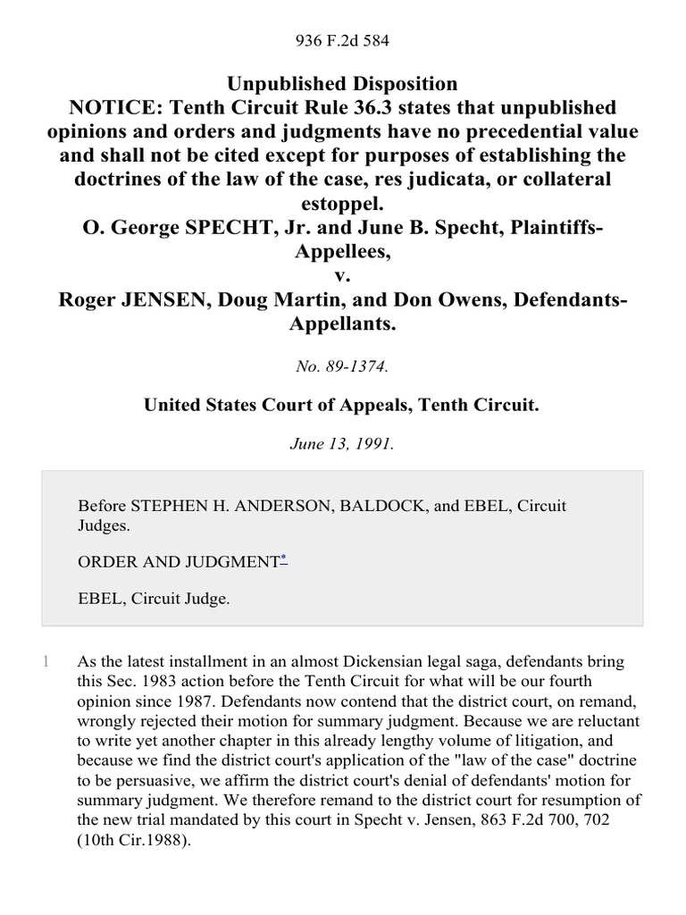 O. George Specht, Jr. and June B. Specht v. Roger Jensen, Doug Martin ...