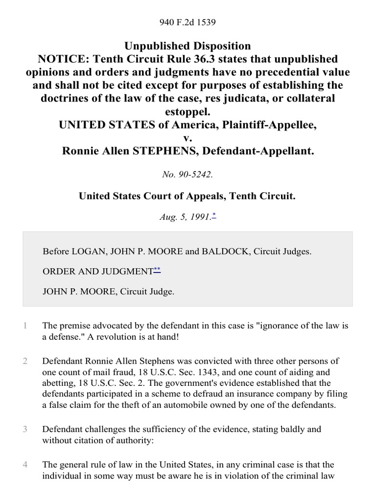 United States v. Ronnie Allen Stephens, 940 F.2d 1539, 10th Cir. (1991 ...