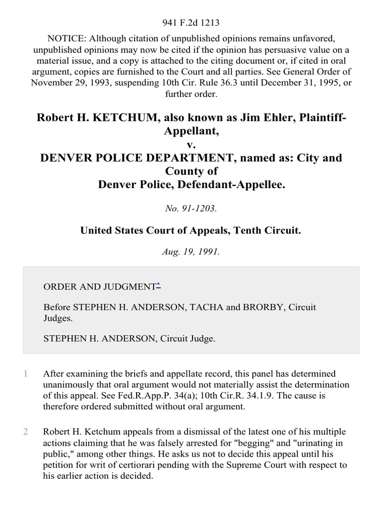 Robert H. Ketchum, Also Known As Jim Ehler v. Denver Police Department ...