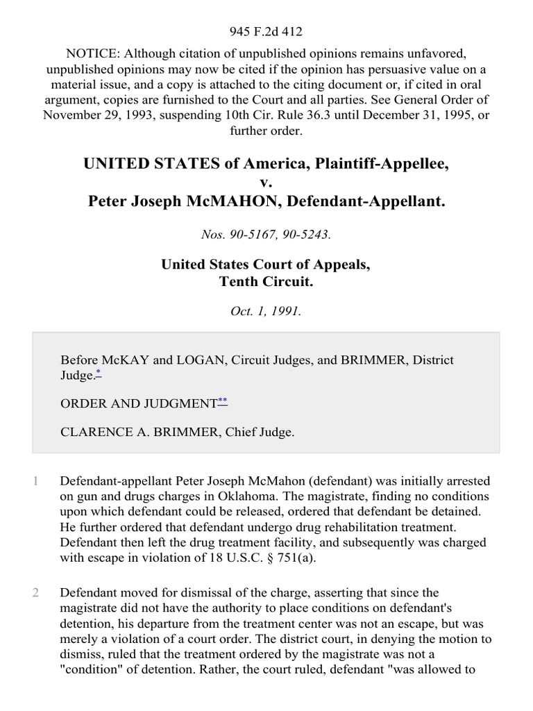 United States v. Peter Joseph McMahon, 945 F.2d 412, 10th Cir. (1991 ...