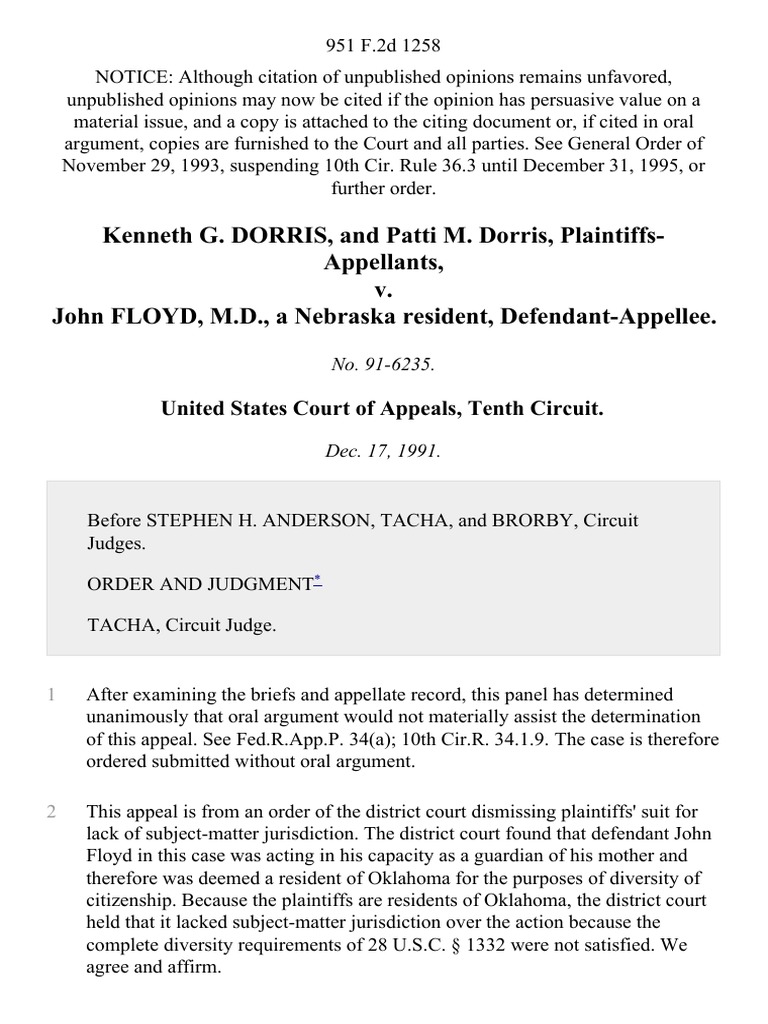 Kenneth G. Dorris, and Patti M. Dorris v. John Floyd, M.D., A Nebraska ...