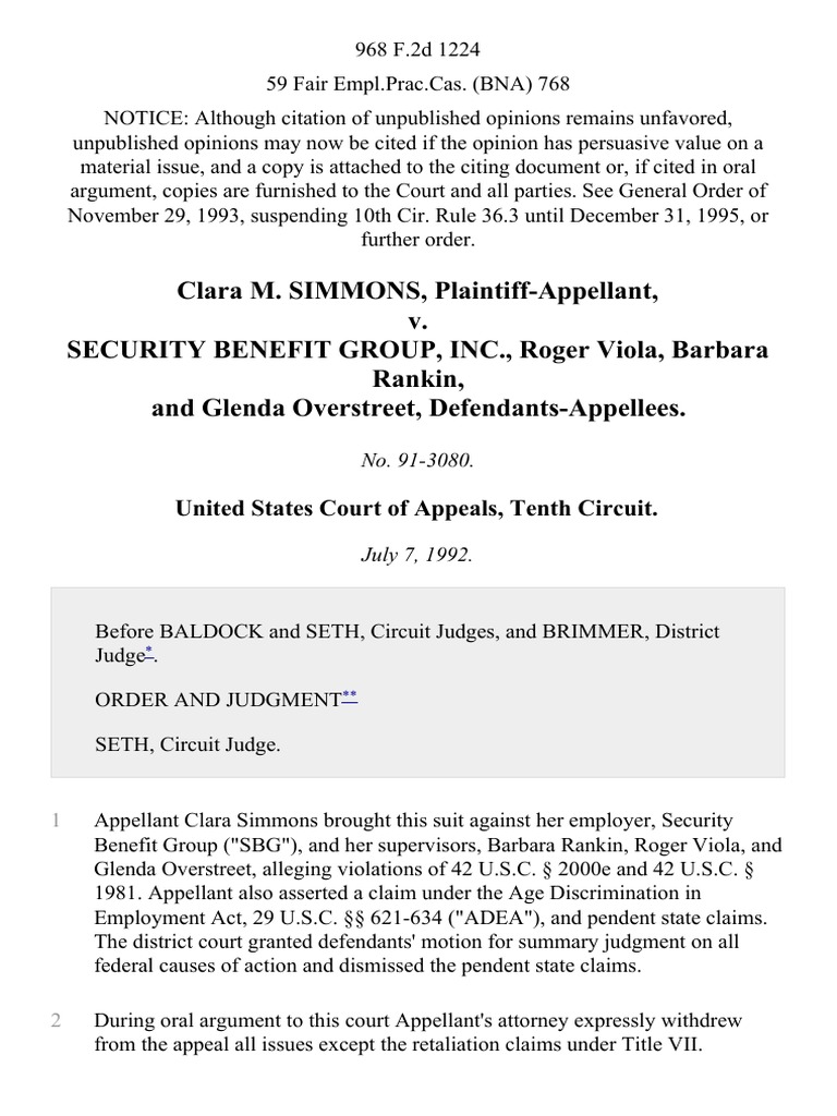Clara M. Simmons v. Security Benefit Group, Inc., Roger Viola, Barbara ...