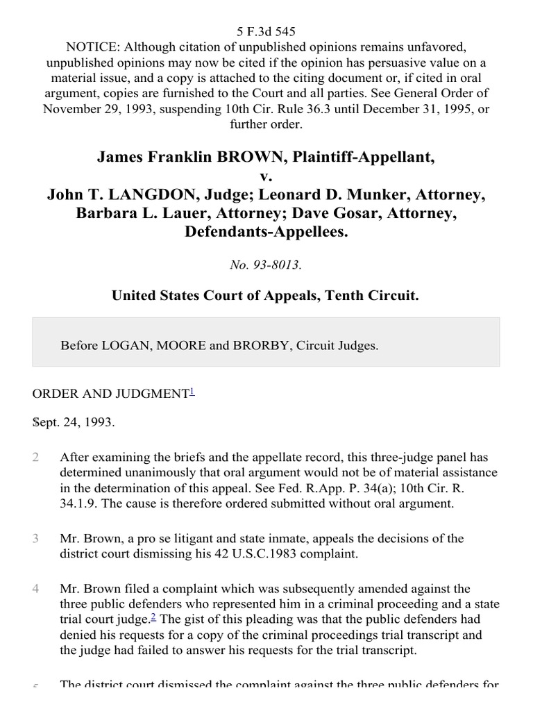 James Franklin Brown v. John T. Langdon, Judge Leonard D. Munker ...