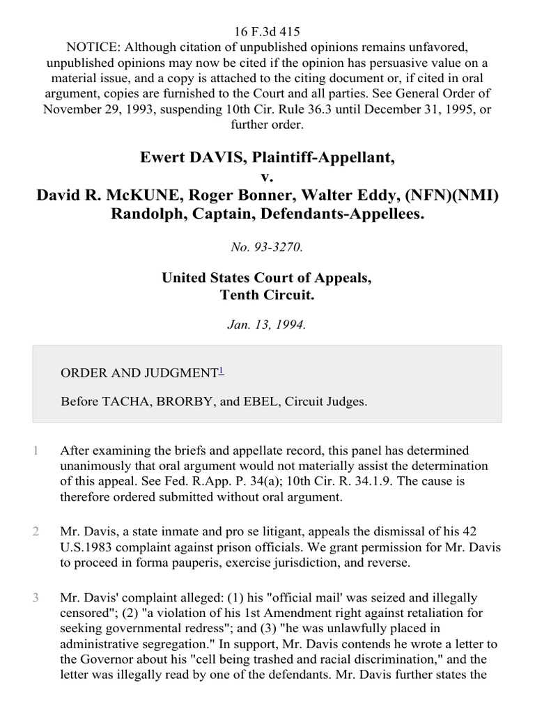 Ewert Davis v. David R. McKune Roger Bonner, Walter Eddy, (NFN) (Nmi ...
