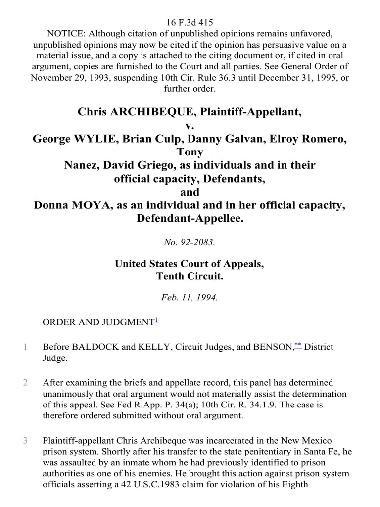 Chris Archibeque v. George Wylie, Brian Culp, Danny Galvan, Elroy ...