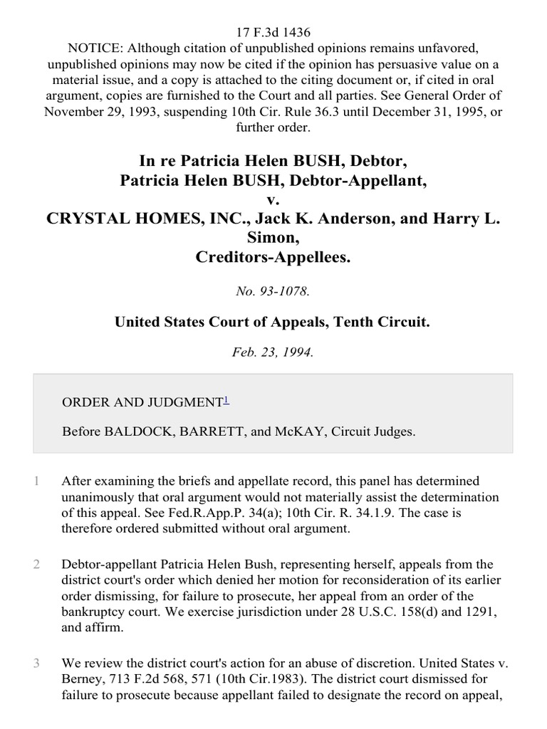 In Re Patricia Helen Bush, Debtor, Patricia Helen Bush, Debtor ...