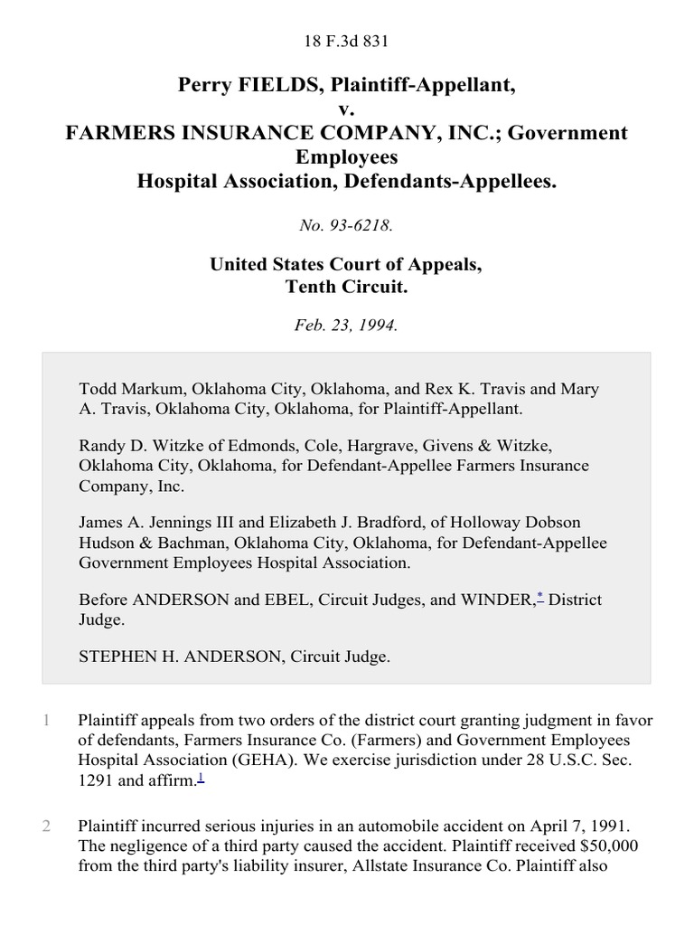 Perry Fields v. Farmers Insurance Company, Inc. Government Employees ...