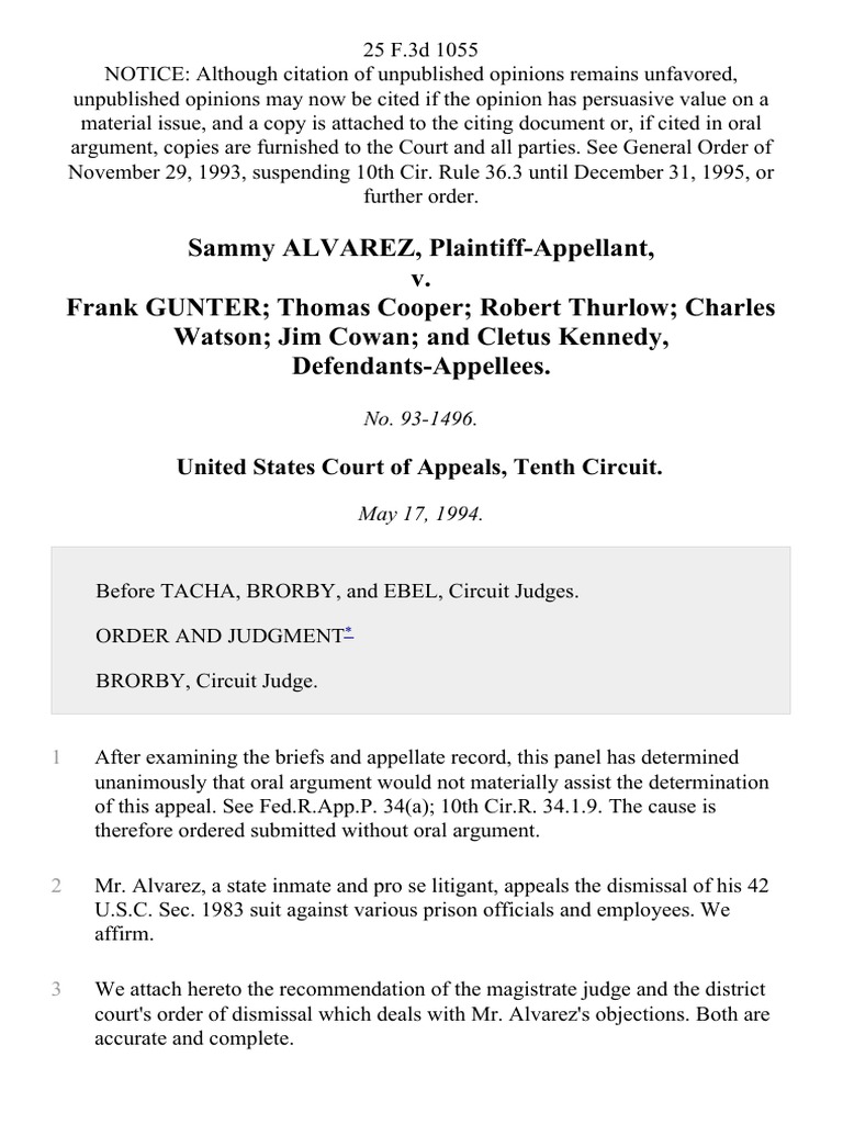 Sammy Alvarez v. Frank Gunter Thomas Cooper Robert Thurlow Charles ...