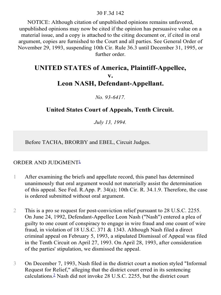 United States v. Leon Nash, 30 F.3d 142, 10th Cir. (1994) | PDF ...
