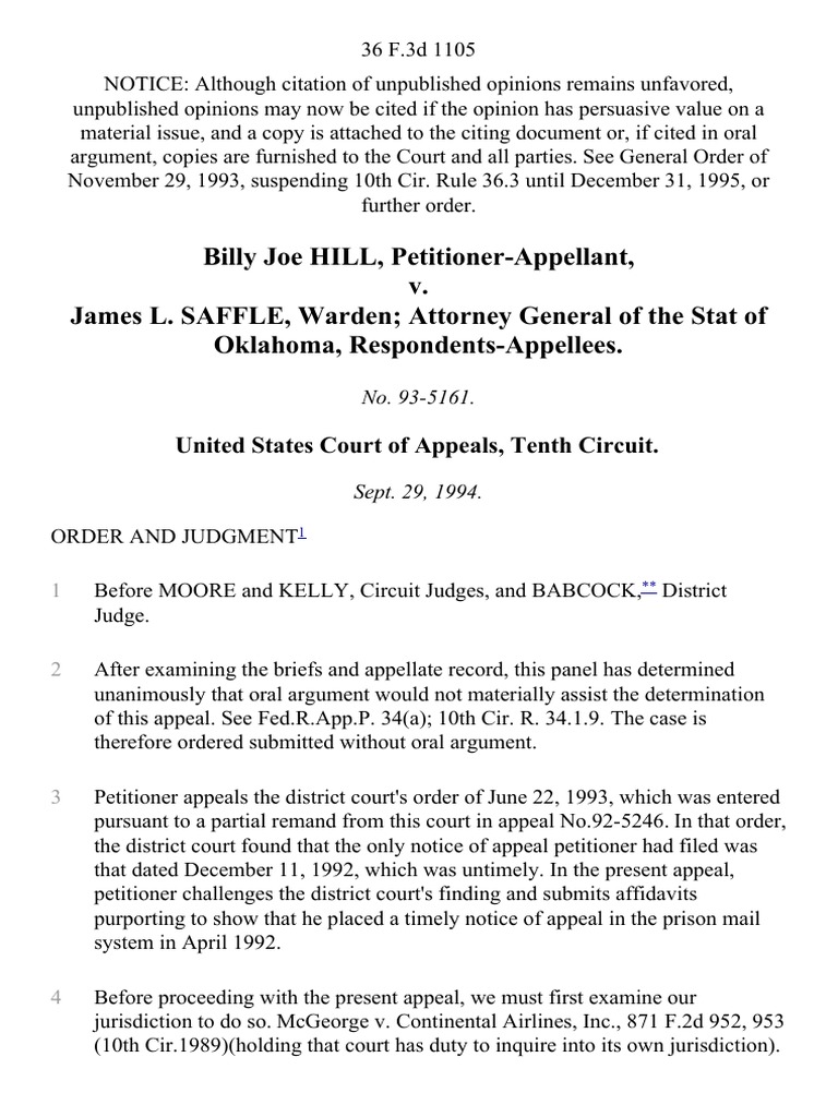 Billy Joe Hill v. James L. Saffle, Warden Attorney General of The Stat ...