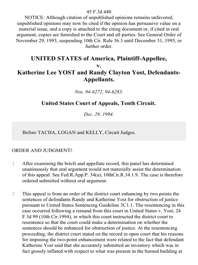 United States v. Katherine Lee Yost and Randy Clayton Yost, 45 F.3d 440 ...