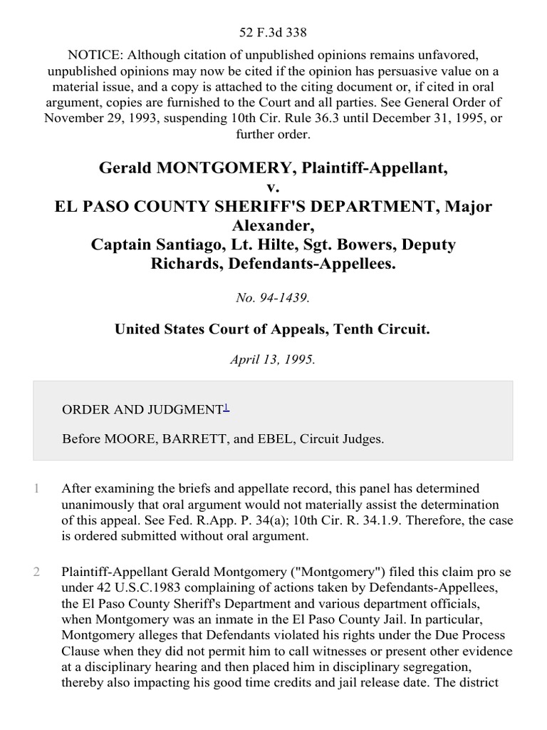 Gerald Montgomery v. El Paso County Sheriff's Department, Major ...