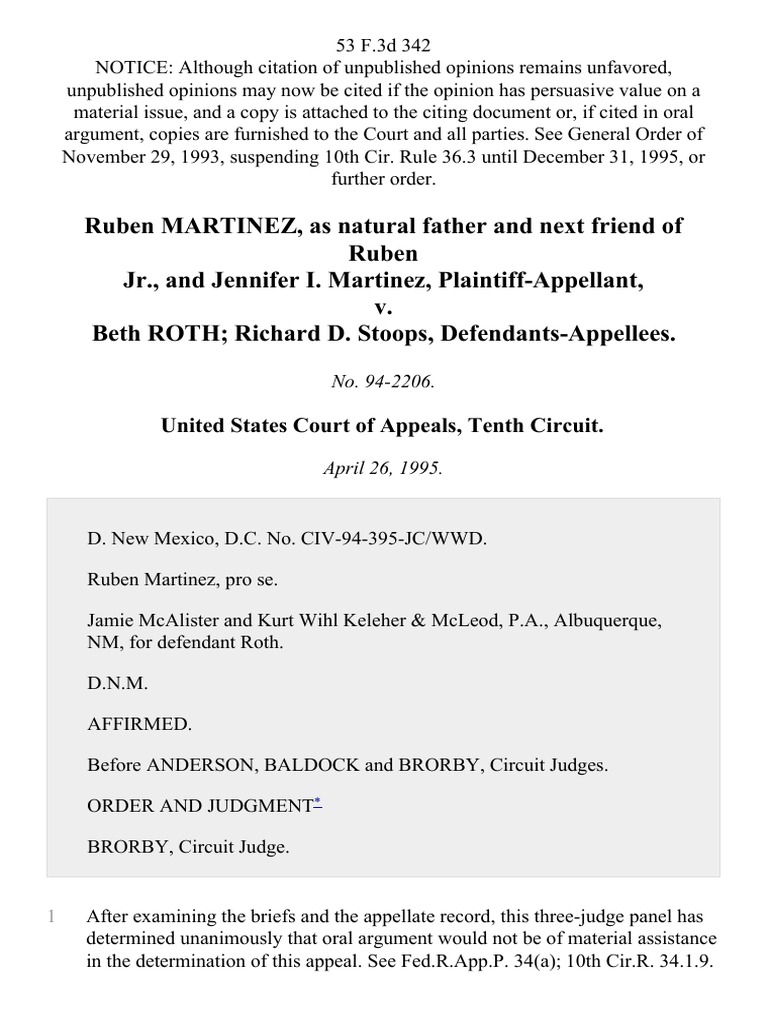 Ruben Martinez, As Natural Father and Next Friend of Ruben JR., and Jennifer I. Martinez v. Beth ...