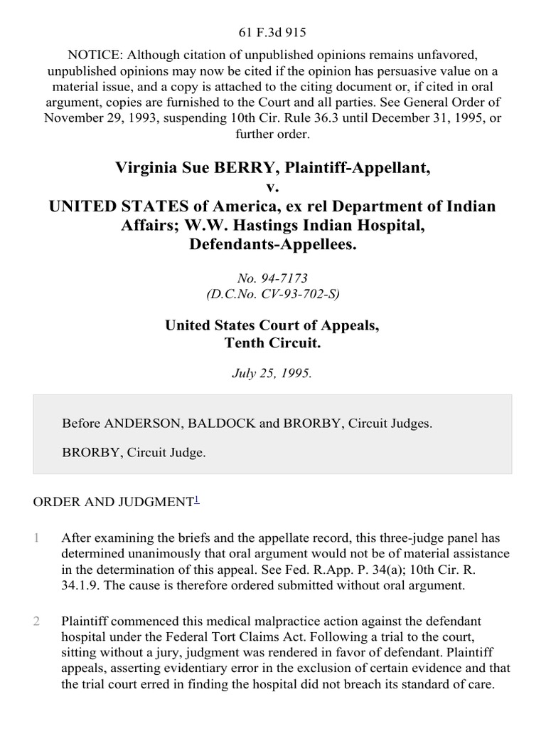 Virginia Sue Berry v. United States of America, Ex Rel Department of ...