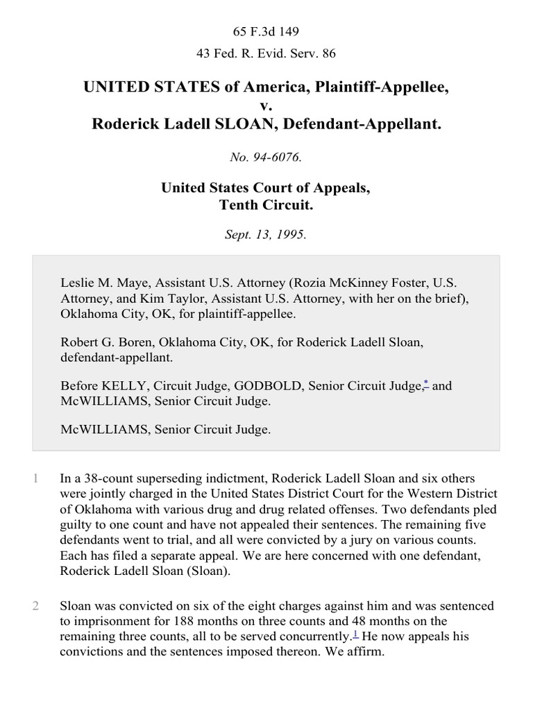 United States v. Roderick Ladell Sloan, 65 F.3d 149, 10th Cir. (1995 ...