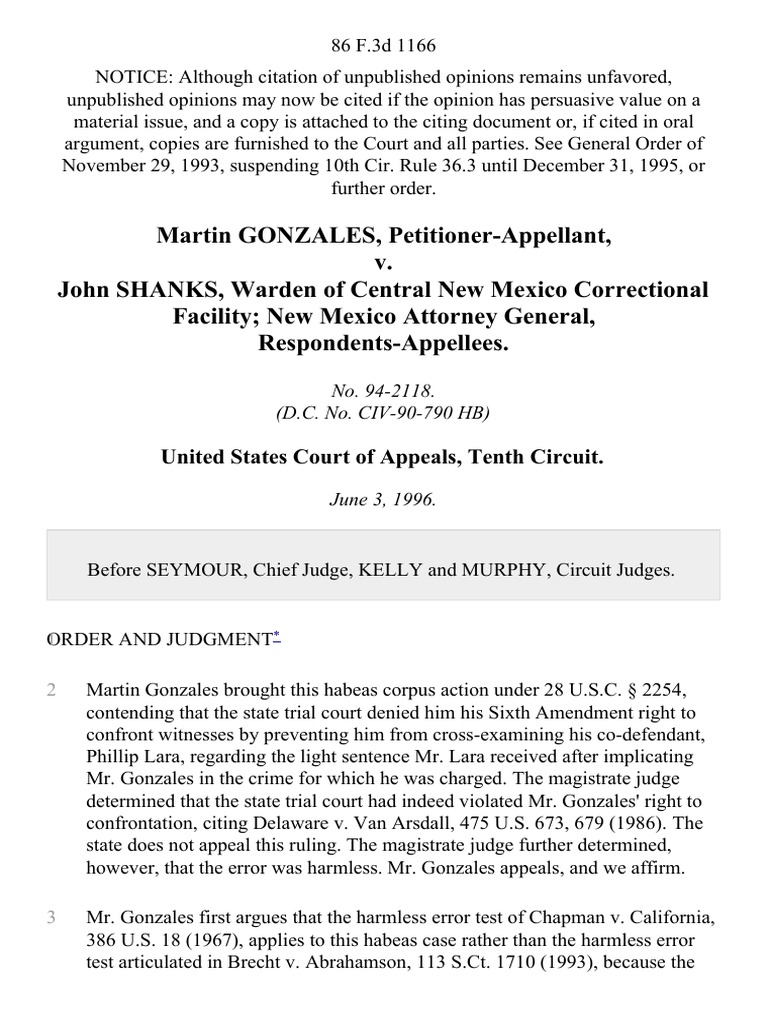 Martin Gonzales v. John Shanks, Warden of Central New Mexico ...