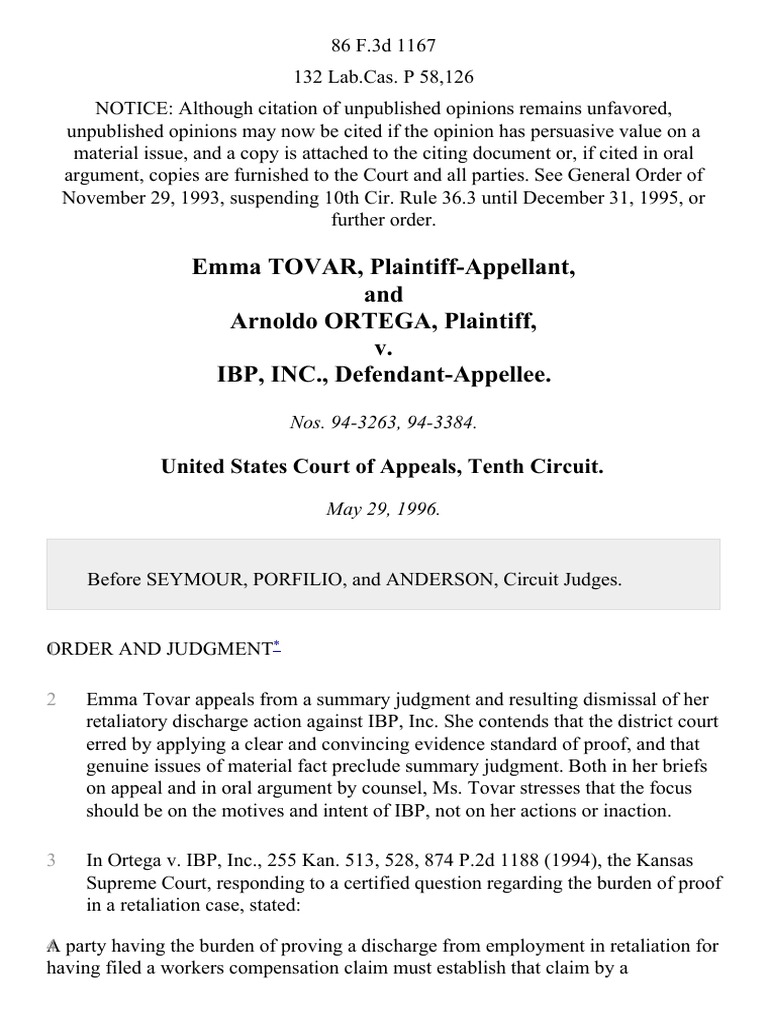 Emma Tovar, and Arnoldo Ortega v. Ibp, Inc., 86 F.3d 1167, 10th Cir ...