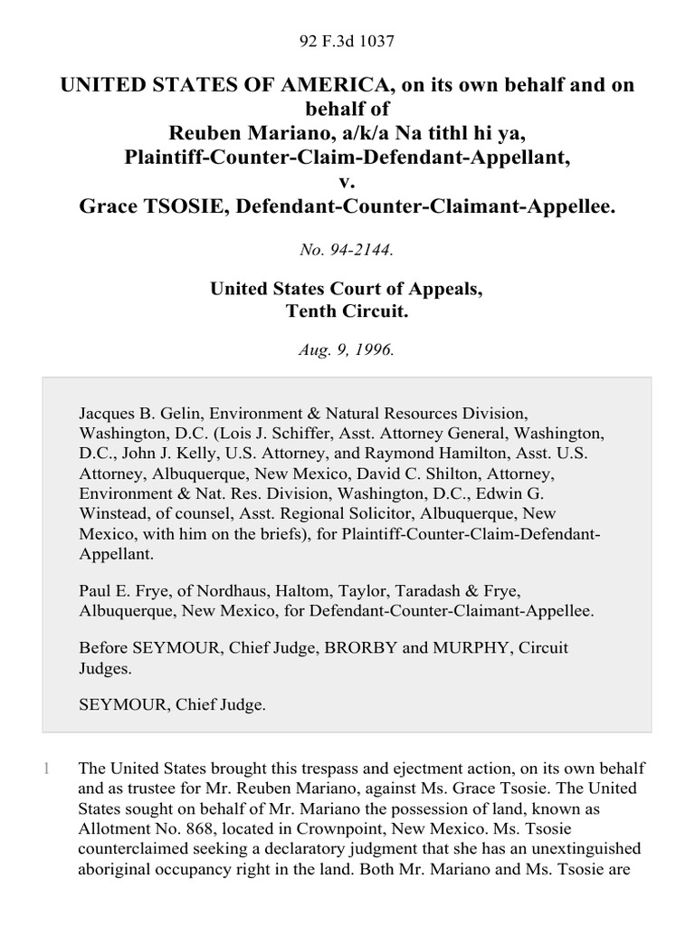 United States of America, on Its Own Behalf and on Behalf of Reuben ...