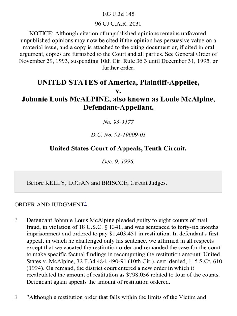 United States v. Johnnie Louis McAlpine Also Known As Louie McAlpine ...