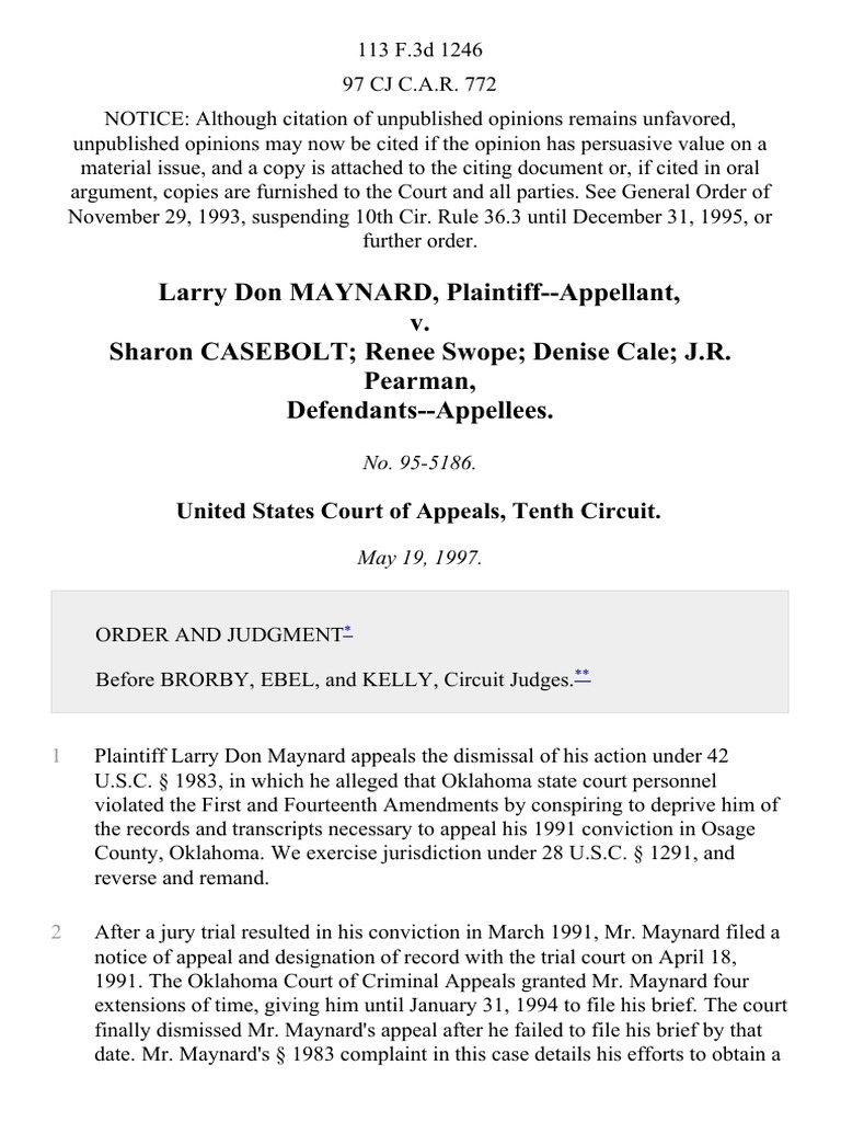 Larry Don Maynard v. Sharon Casebolt Renee Swope Denise Cale J.R ...